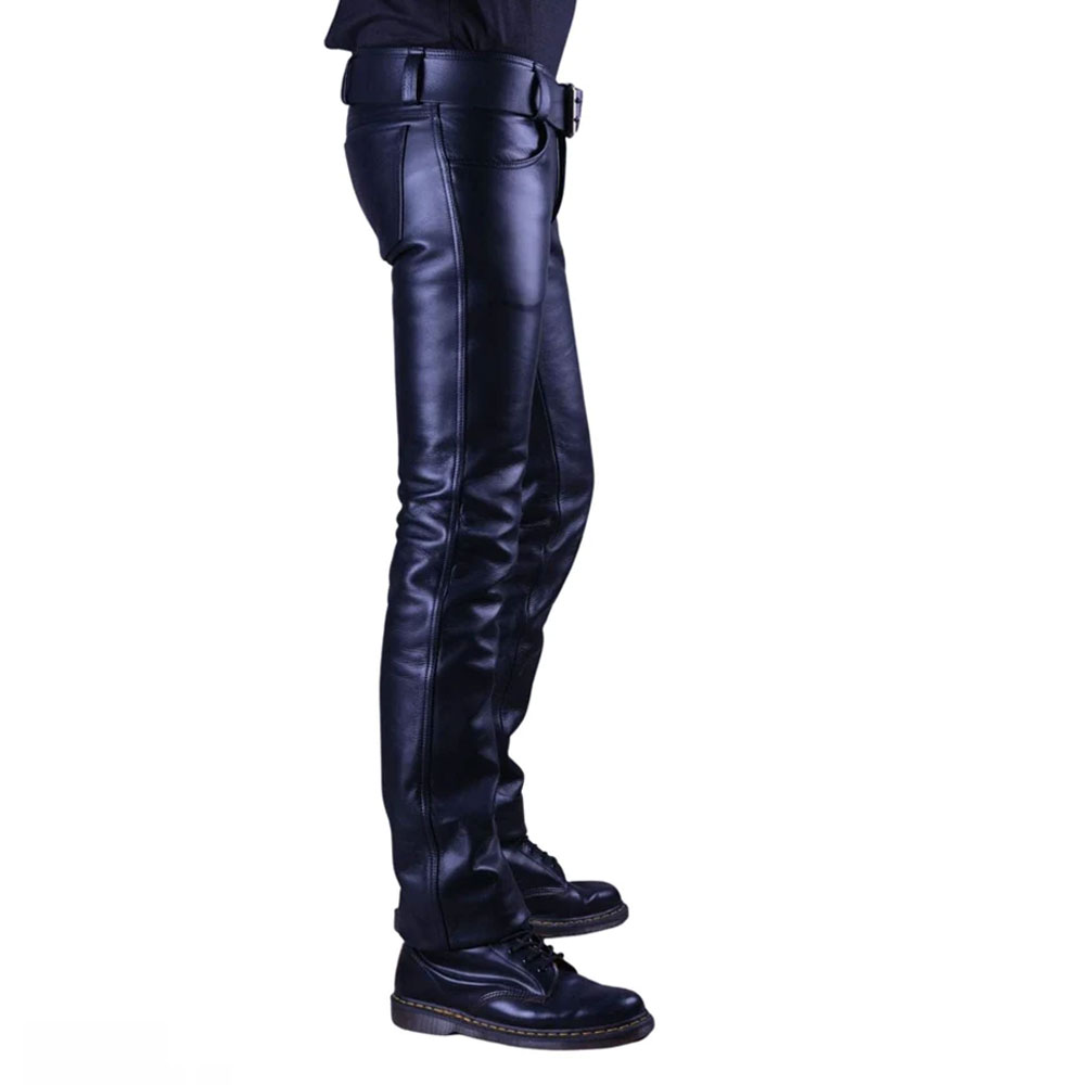 Real Leather Classic Zipper Jeans Pants - Vegan Leather Gear